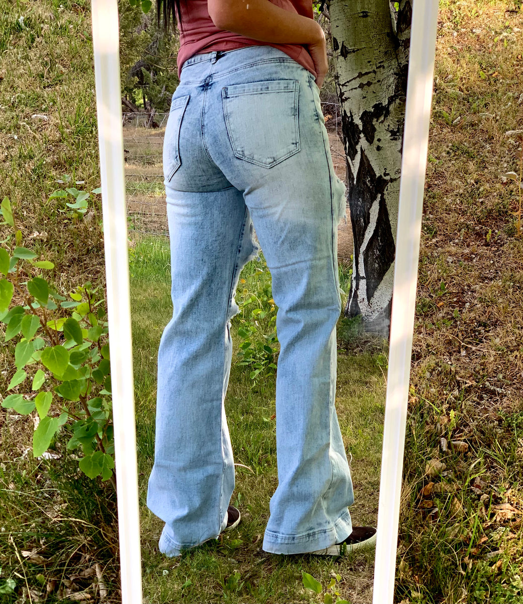 Light Wash Wide Leg Distressed Jeans – Wicked Cactus Company